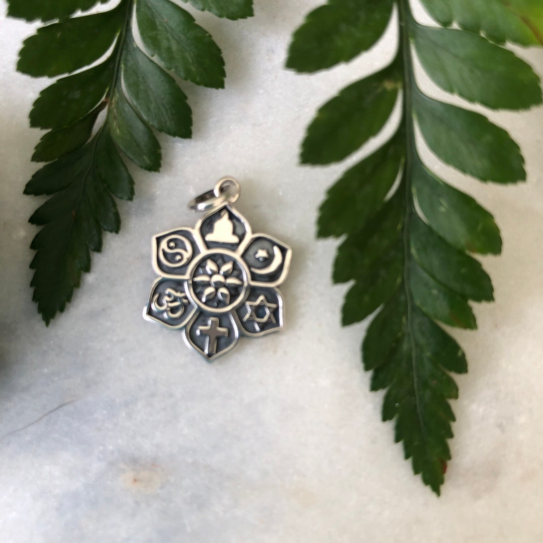 Sterling Silver Coexist Pendant: Lotus Flower Spiritual Charm ...
