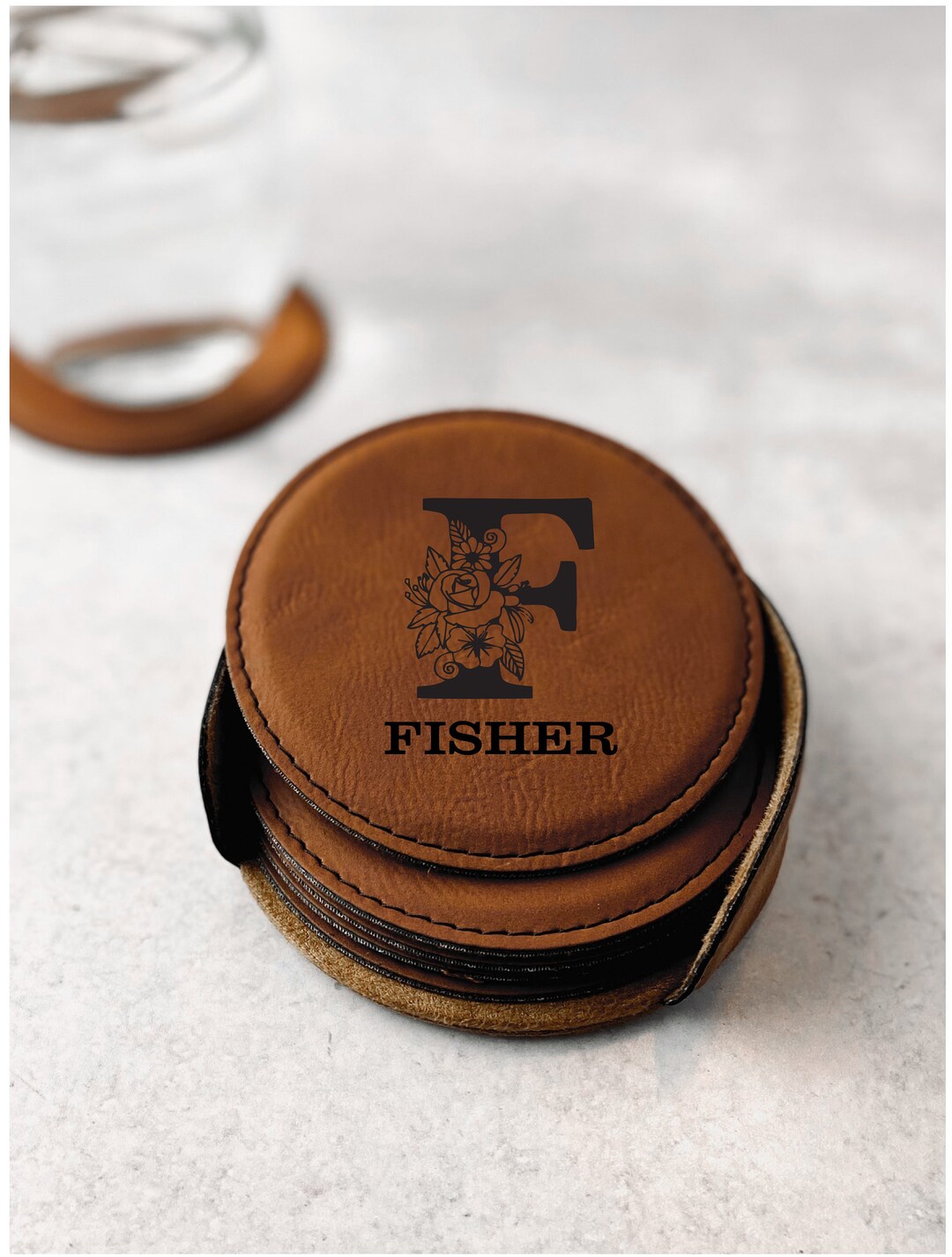 Personalized Coasters, Coaster Table Set, Monogram Coasters, Leather ...