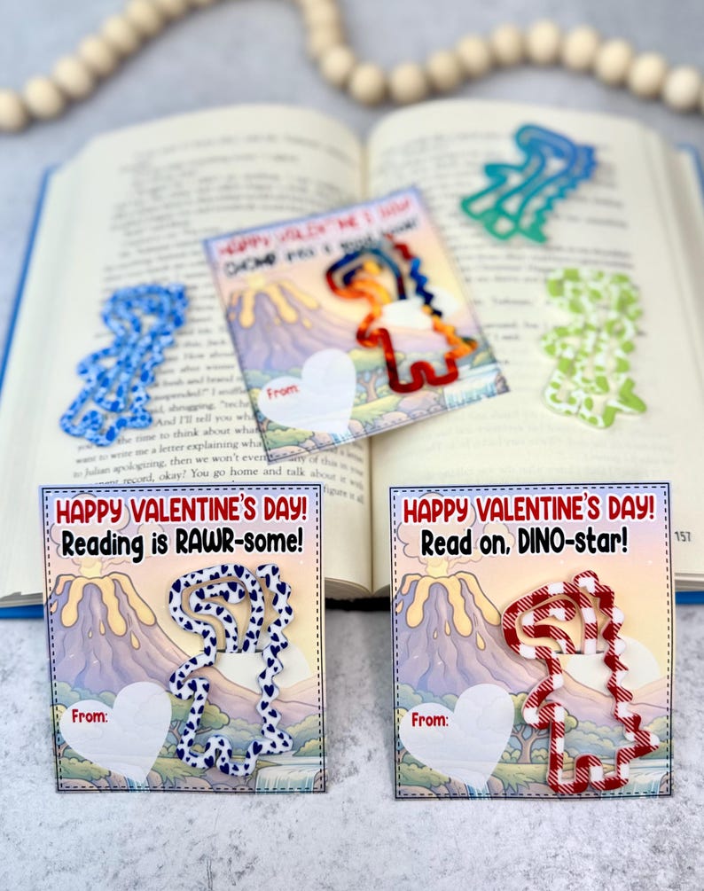 Valentine's Day Cards, Dinosaur Shape Bookmarks, Kid Valentines Cards ...