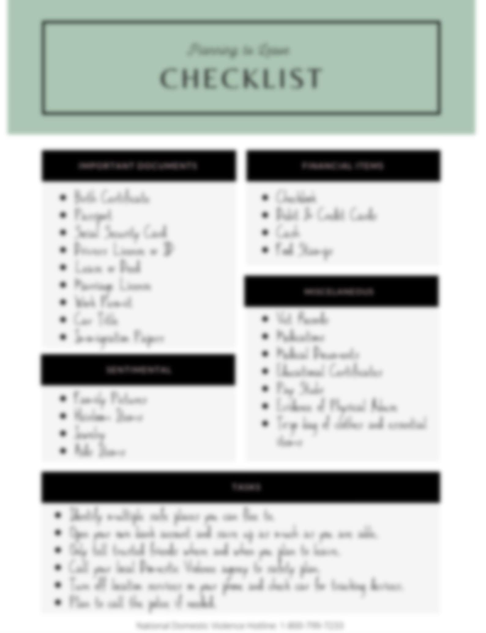 Planning to Leave Checklist: Domestic Violence - Etsy