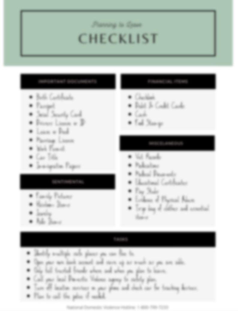 Planning to Leave Checklist: Domestic Violence - Etsy