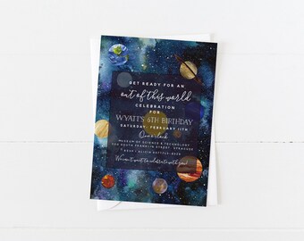 Outer Space Birthday Invitation Two the Moon Invitation | Etsy