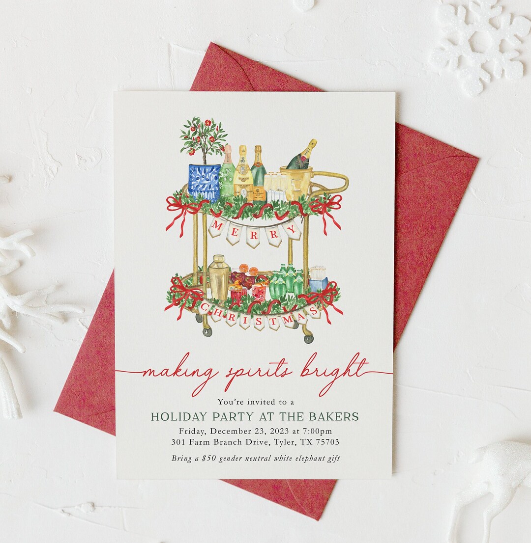 Boozy Christmas Party Invitation | Bar Cart Design (printable File) - Etsy
