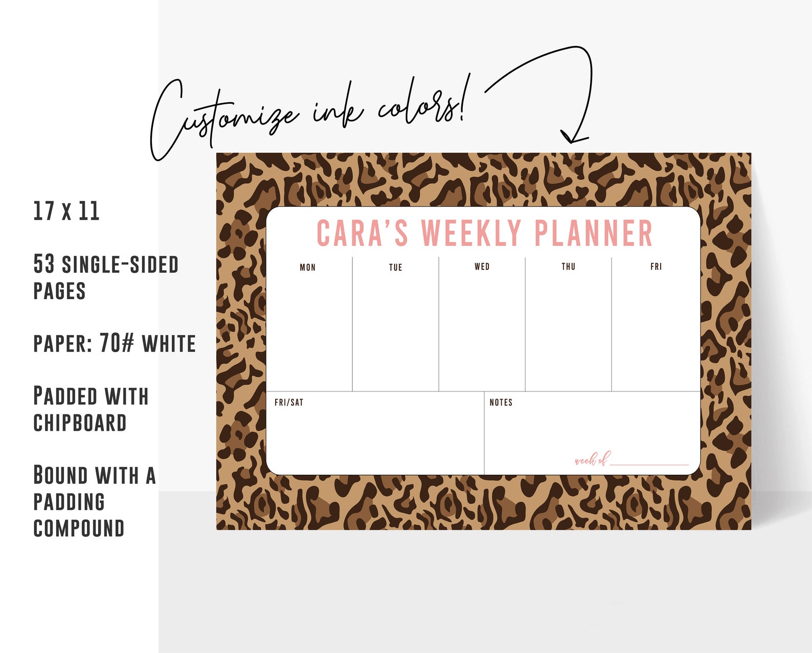 Custom Weekly Planner Notepad Leopard Planner Weekly | Etsy