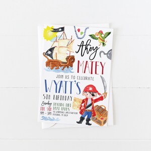 Pirate Birthday Invitation Template Pirate Party Invitations Watercolor ...