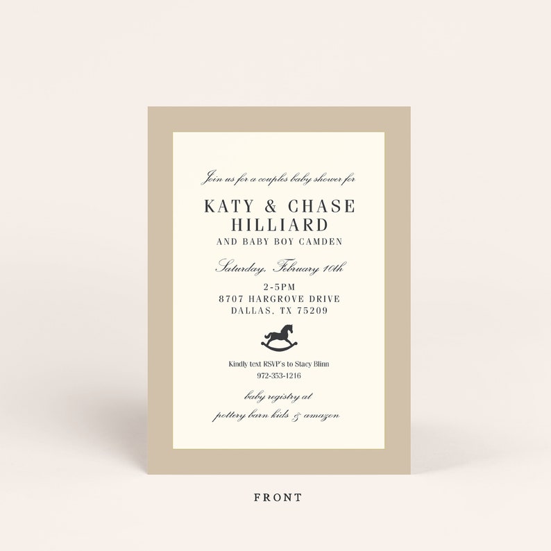 Classic Baby Shower Invitation, Beige Plaid, Neutral, Rocking Horse ...