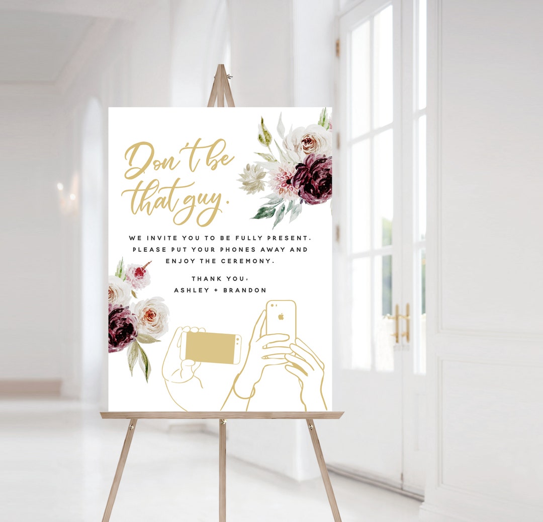 Funny Unplugged Ceremony Sign Unplugged Wedding Sign Don't Be That Guy ...