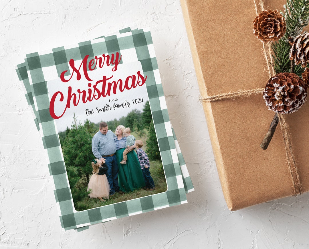 Photo Christmas Card Buffalo Check Christmas Card Rustic Christmas Card ...