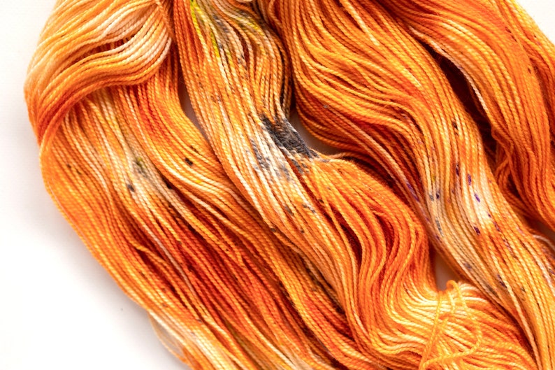 Hand Dyed Sparkle Yarn | Variegated Hand Dyed Yarn in Orange + Black ...