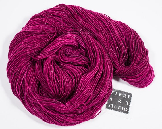 Hand Dyed Sparkle Yarn Deep Magenta Pink Semi Solid Yarn | Etsy