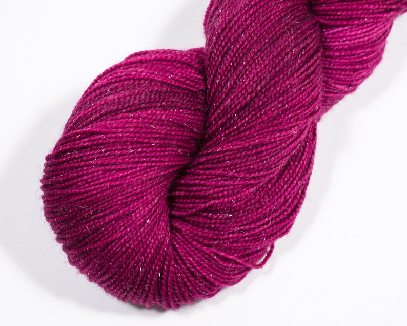 Hand Dyed Sparkle Yarn Deep Magenta Pink Semi Solid Yarn | Etsy