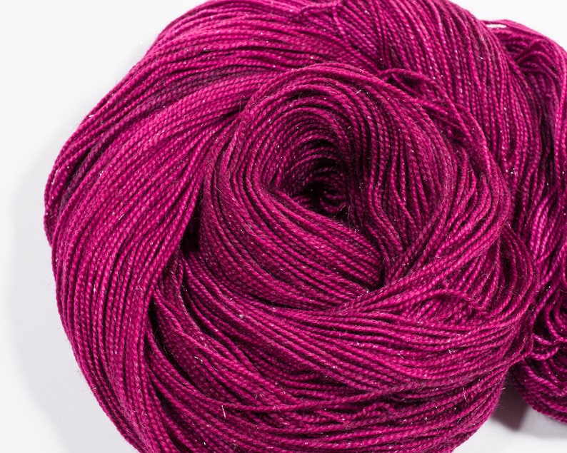 Hand Dyed Sparkle Yarn Deep Magenta Pink Semi Solid Yarn | Etsy