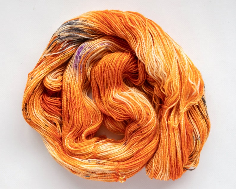 Hand Dyed Sparkle Yarn | Variegated Hand Dyed Yarn in Orange + Black ...