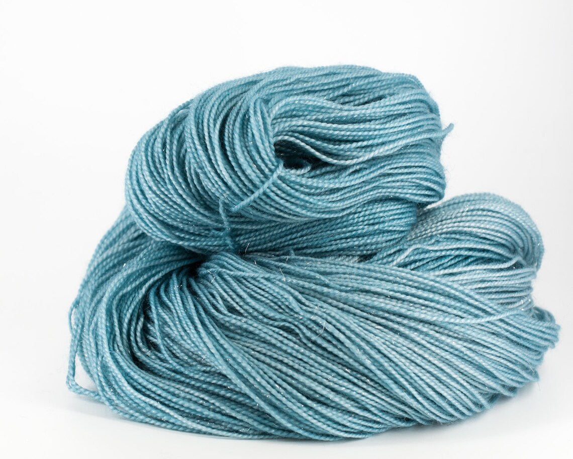 Hand Dyed Sparkle Yarn Medium Teal Semi Solid Yarn With | Etsy