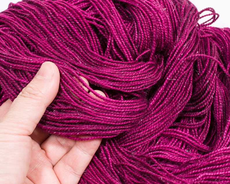 Hand Dyed Sparkle Yarn Deep Magenta Pink Semi Solid Yarn | Etsy
