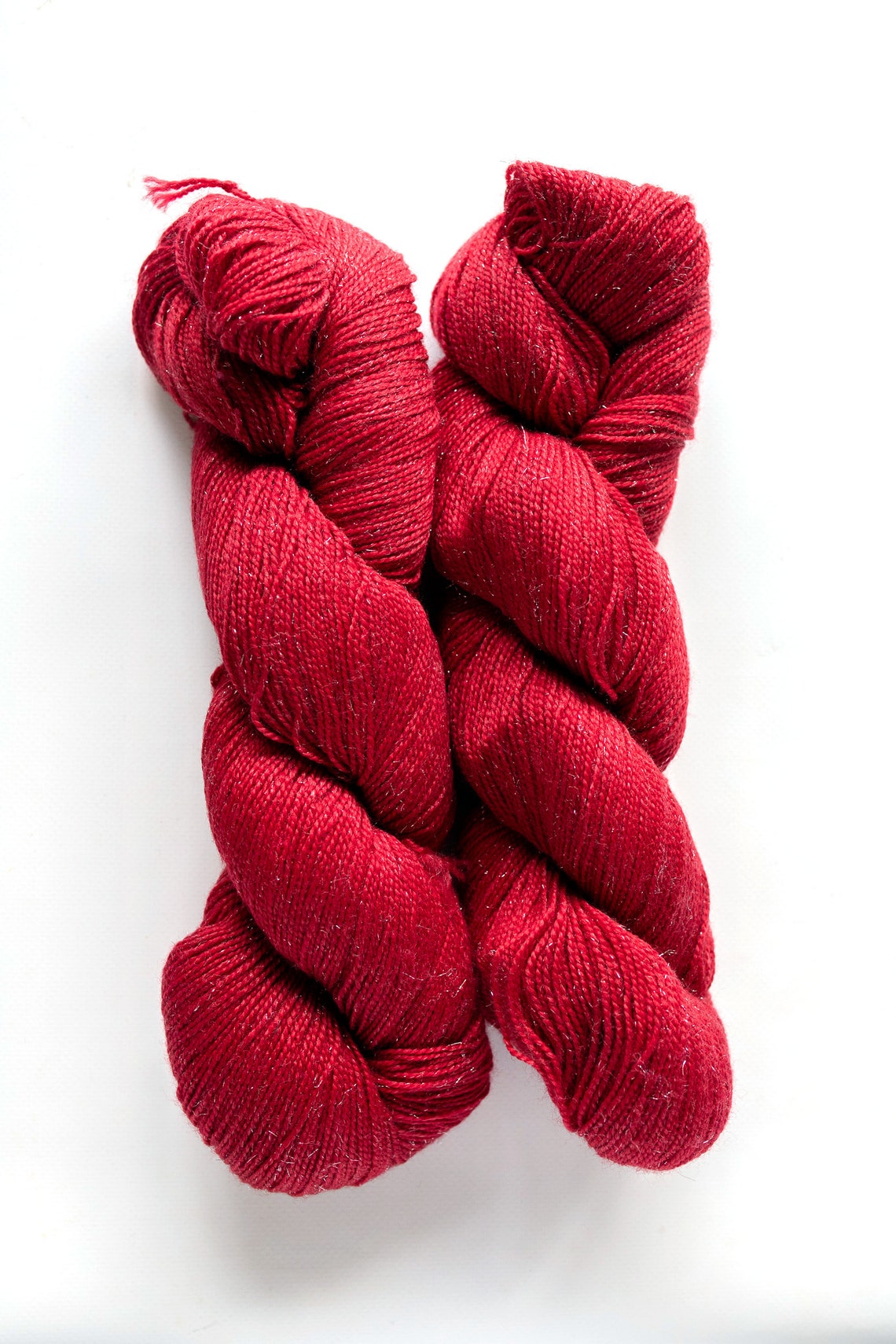 Hand Dyed Sparkle Yarn | Deep Red Semi Solid Yarn With Silver Glitter ...