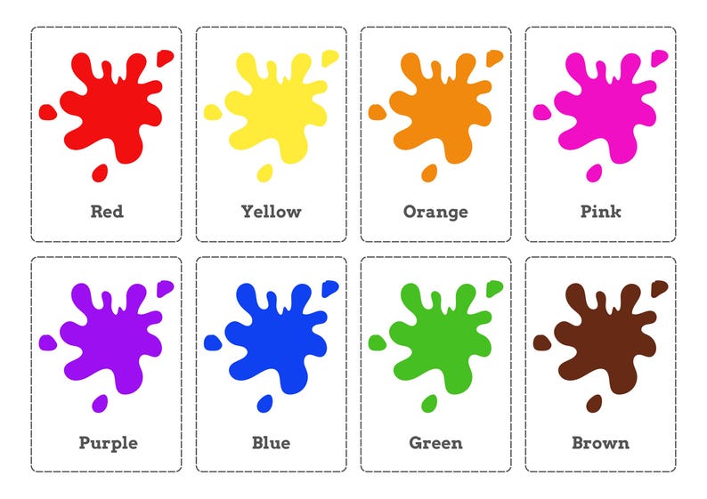 Colour Flashcards - Playful Paint Splash Design (digital Download) - Etsy