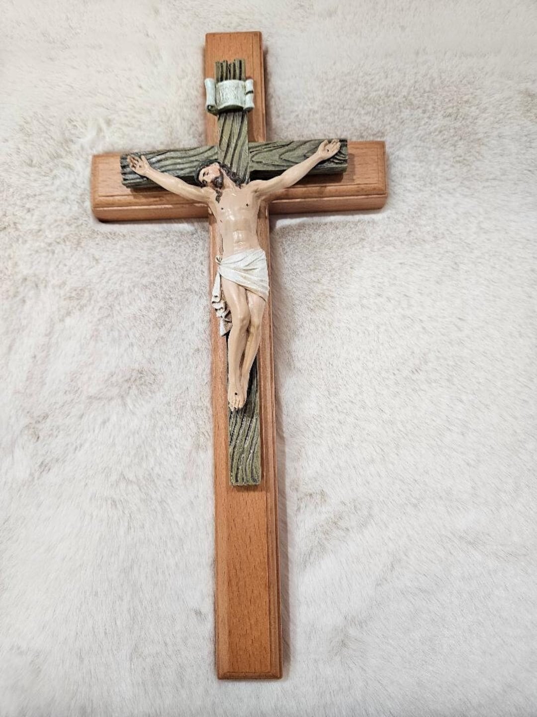 Small Wooden Cross and Crucifix - Handcrafted Christian Wall Decor - 12 ...