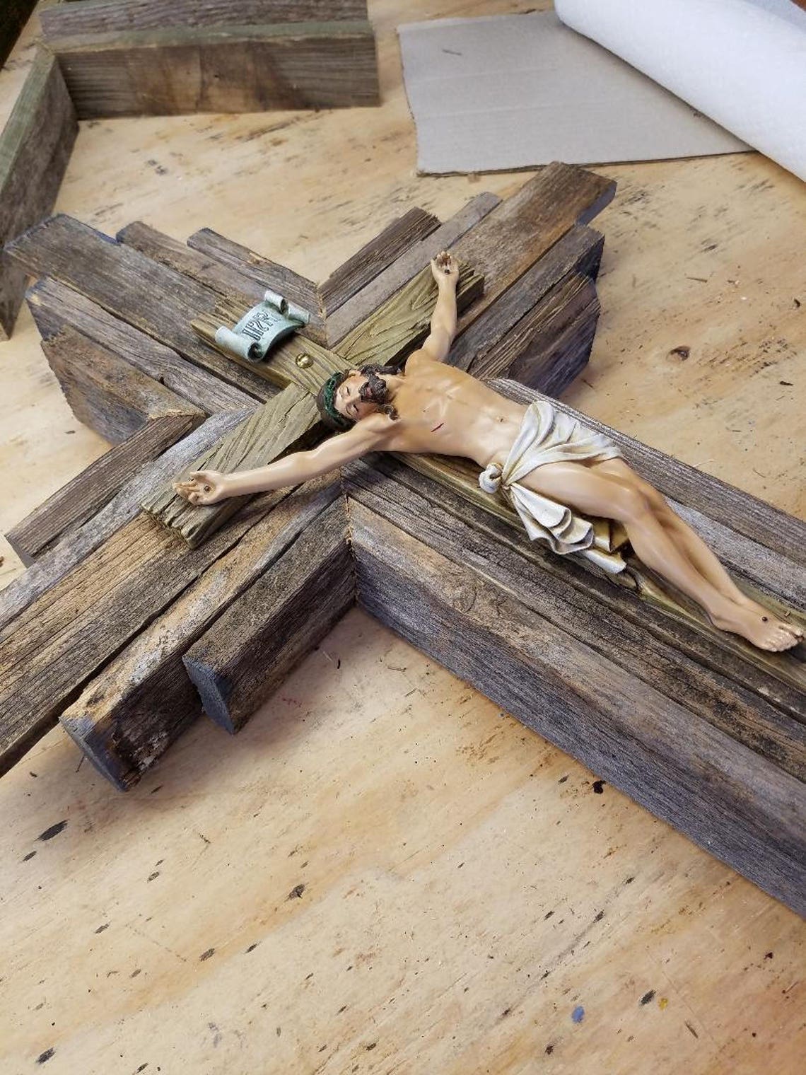 Handcrafted 40" Wooden Cross - Natural Wood Finish | Rustic Christian ...