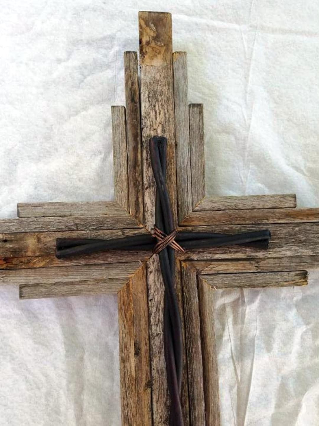 33" Wooden Cross With Metal Centerpiece | Handcrafted Cross - Christian ...