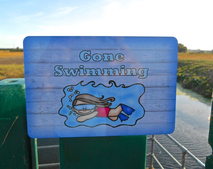 Gone Swimming Sign: Personalised Fun Hanging Custom-Made Door | Etsy
