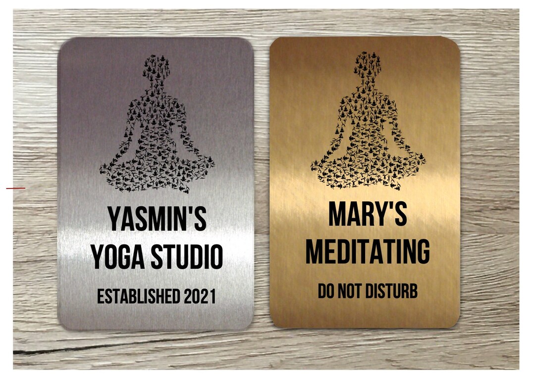 Yoga or Meditation Personalised Sign Silver, Gold or White Metal Custom ...