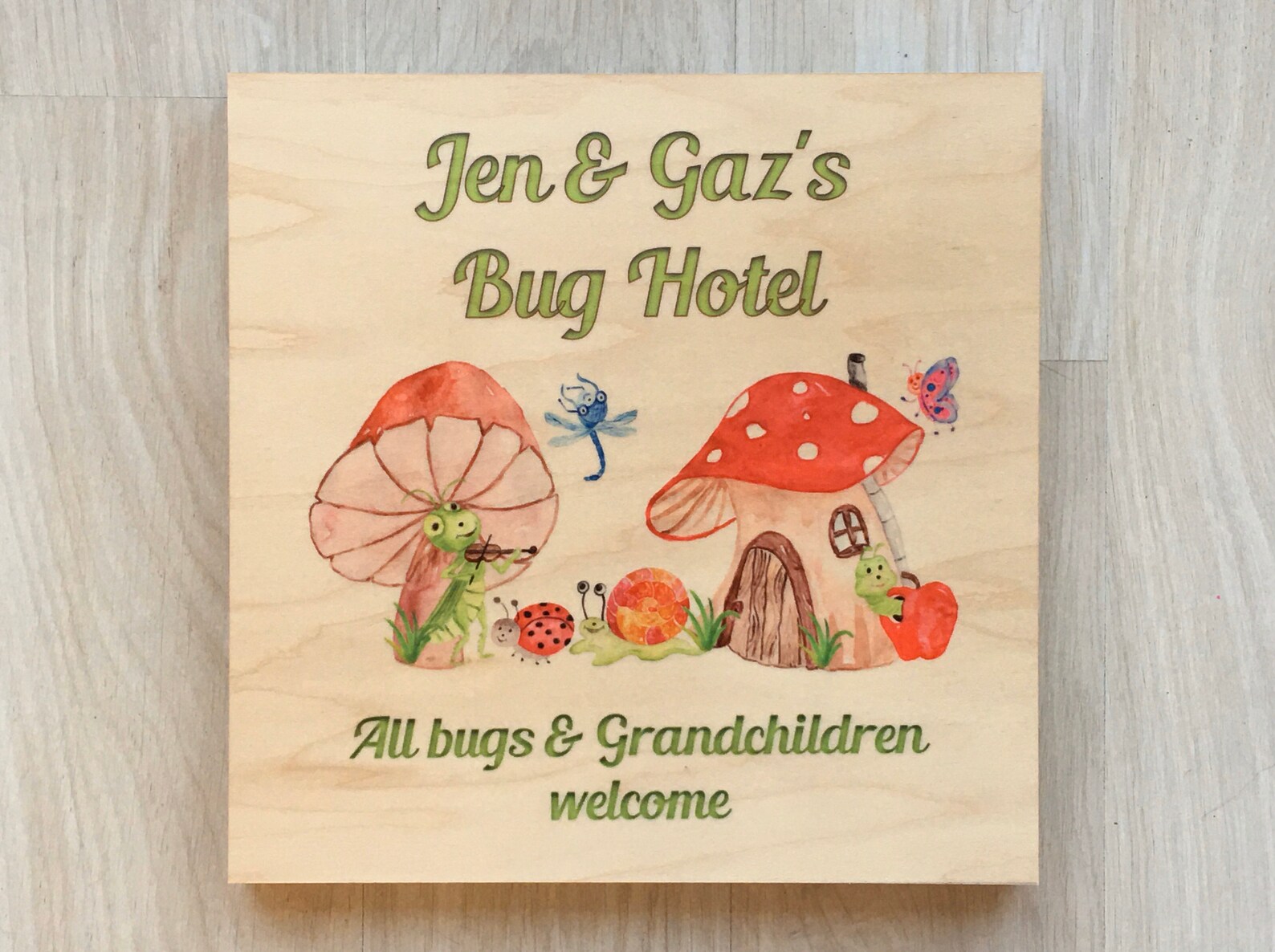 MAPLE WOOD Bug Toadstool House Square Sign: Handmade | Etsy