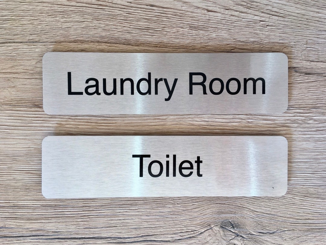 ROOM DOOR SIGNS in Brushed Silver, Gold or White Metal for the Bathroom ...