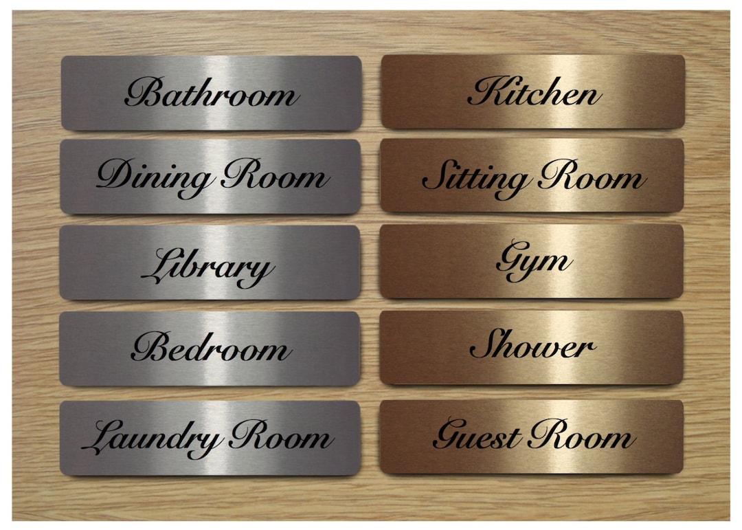 ELEGANT ROOM SIGNS Door Plaques in Brushed Silver, Gold or White Metal ...