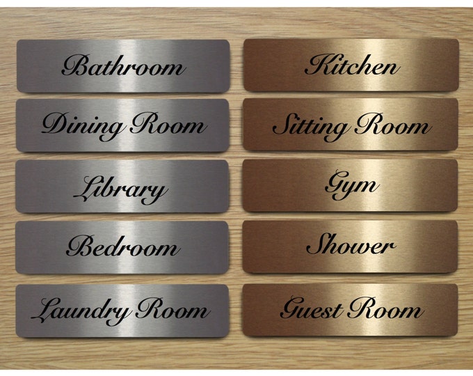 ELEGANT ROOM SIGNS Door Plaques in Brushed Silver, Gold or White Metal ...