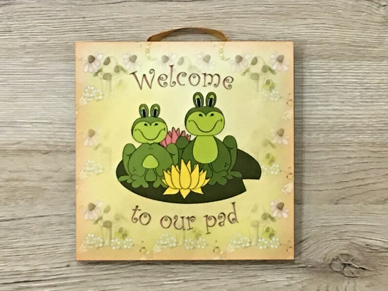Welcome to Our Pad Door Sign: Add Your Own Name to Our Frog Wood or ...