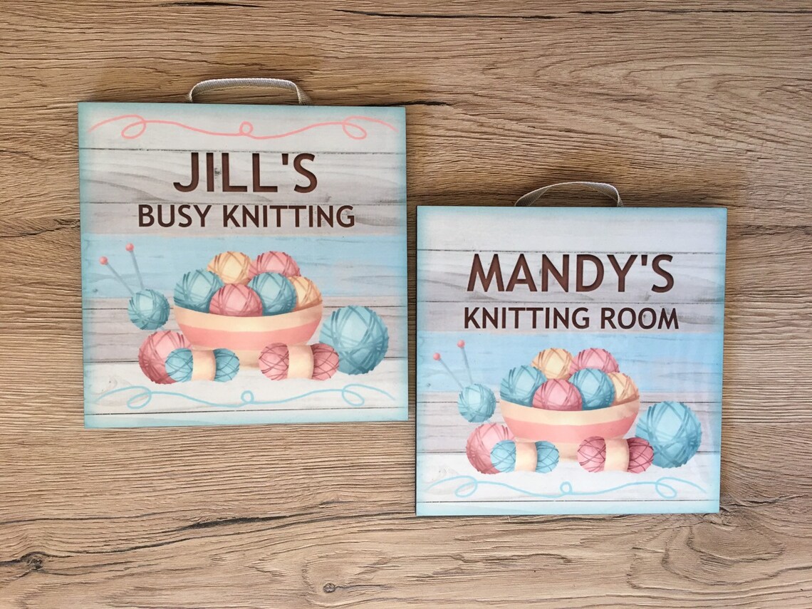 PERSONALISED KNITTING SIGN in Metal or Wood: Room Door or - Etsy