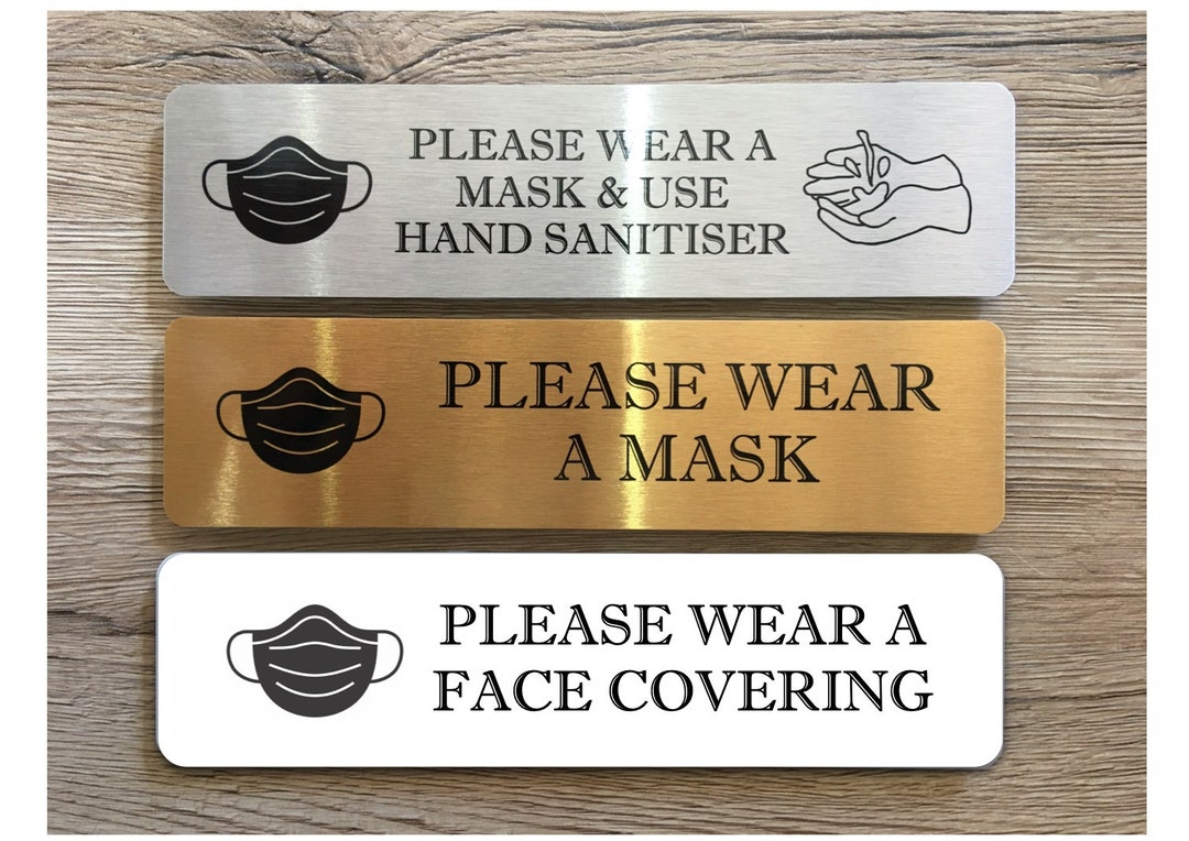 Please Wear a Mask, Use Hand Sanitiser Entrance Signs in Brushed Silver ...