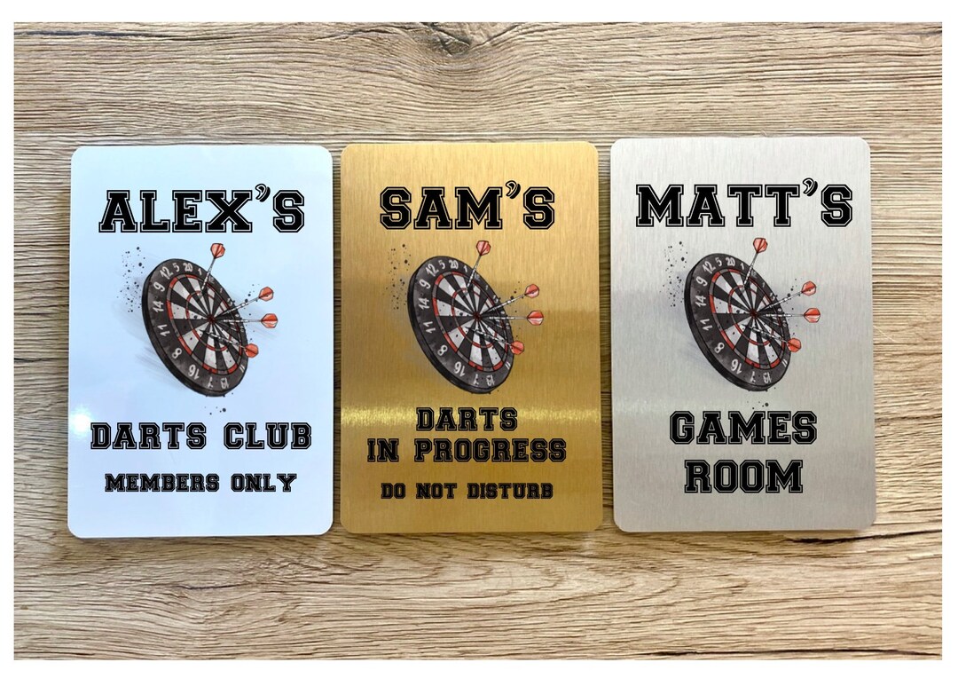 DARTS Personalised Sign Silver, Gold or White Metal Custom-made Games ...