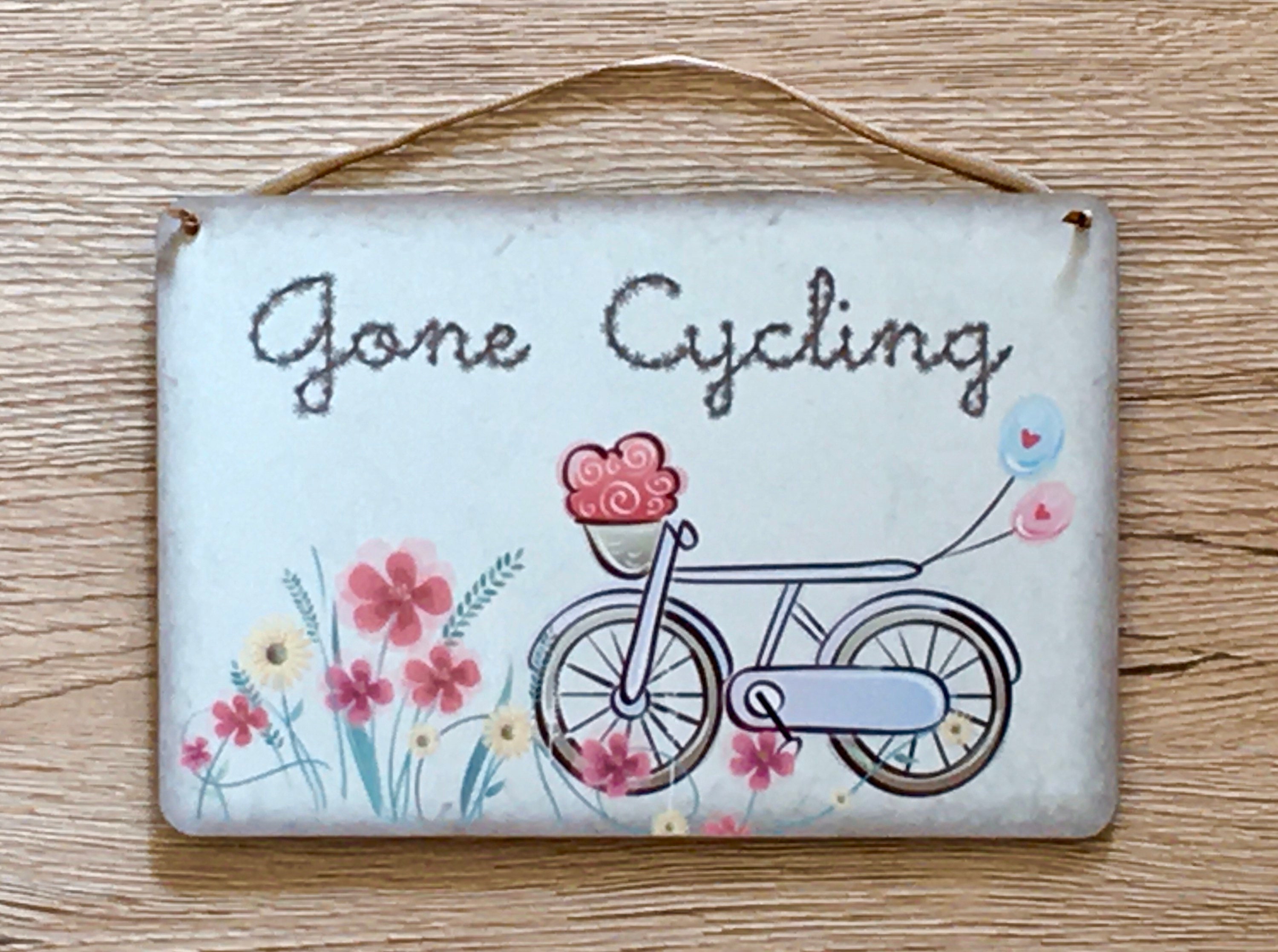 Rustic Gone Cycling Sign, Custom-made Door Plaque: Personalised Gift ...