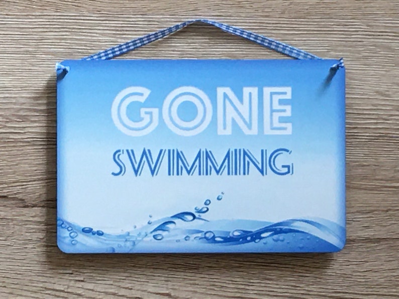 Gone Swimming Sign: Personalised Wave Design Wall or Door - Etsy