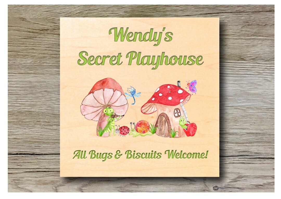 MAPLE WOOD Bug Toadstool House Square Sign: Handmade Personalised Wall ...