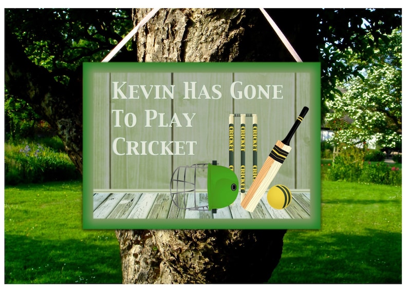 GONE TO CRICKET Sign: Personalised Hanging Custom-made Door Plaque for ...