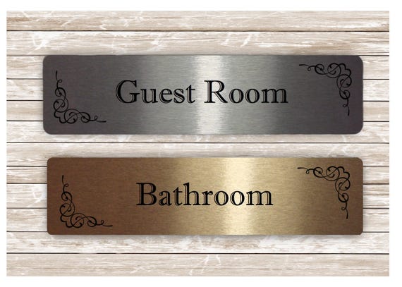 FLOURISH ROOM SIGNS in Brushed Silver Gold or White Metal: | Etsy