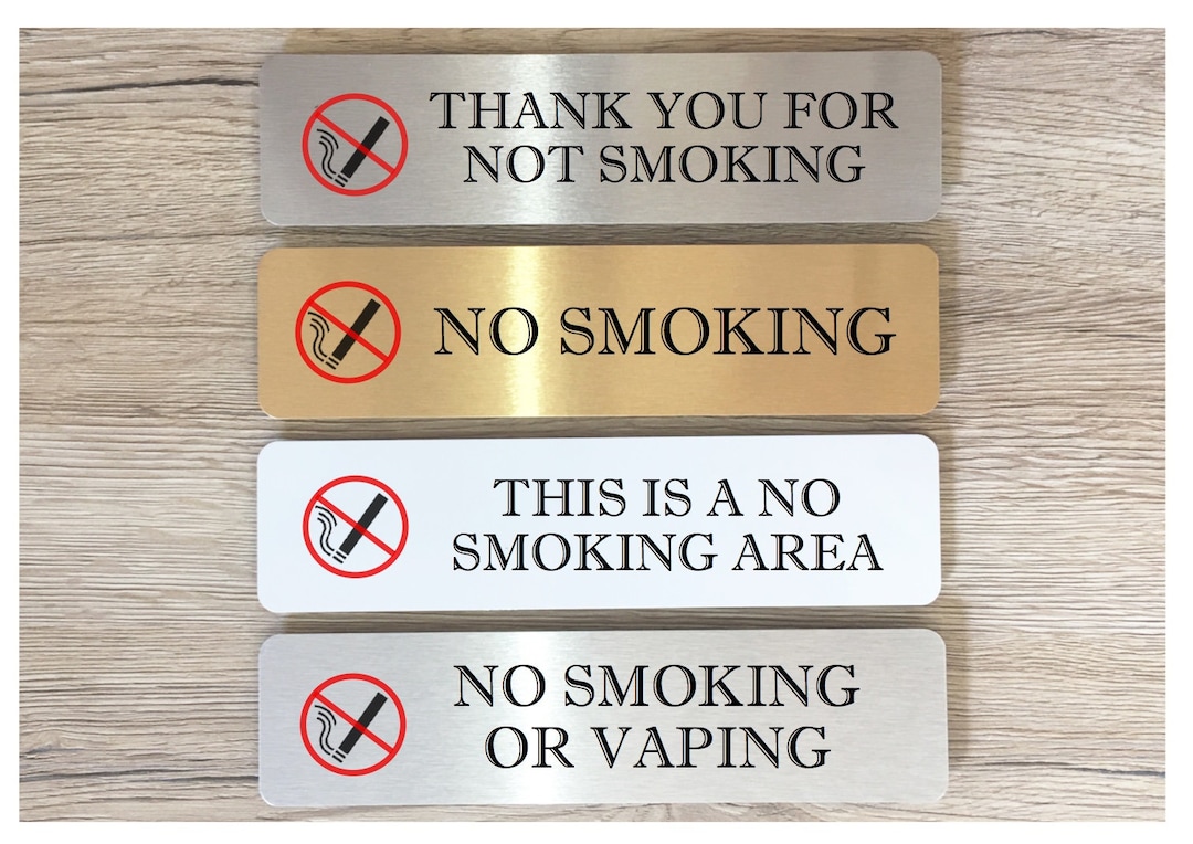 No Smoking Plaque in Brushed Silver, Gold or White Metal Vital Sign - Etsy