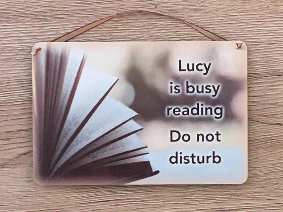 Reading Book Sign: Personalised Custom-made Door Plaque in Wood or ...
