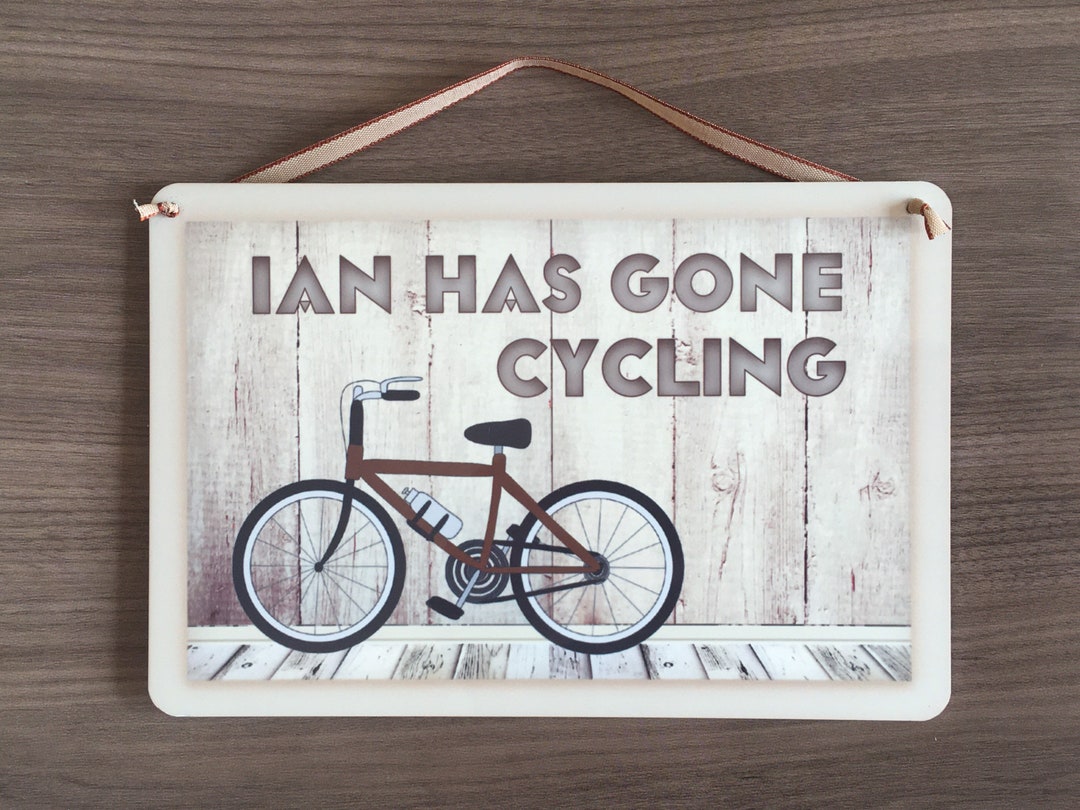Gone Cycling Sign - Bespoke Shabby Chic Hanging Metal Door Plaque or ...