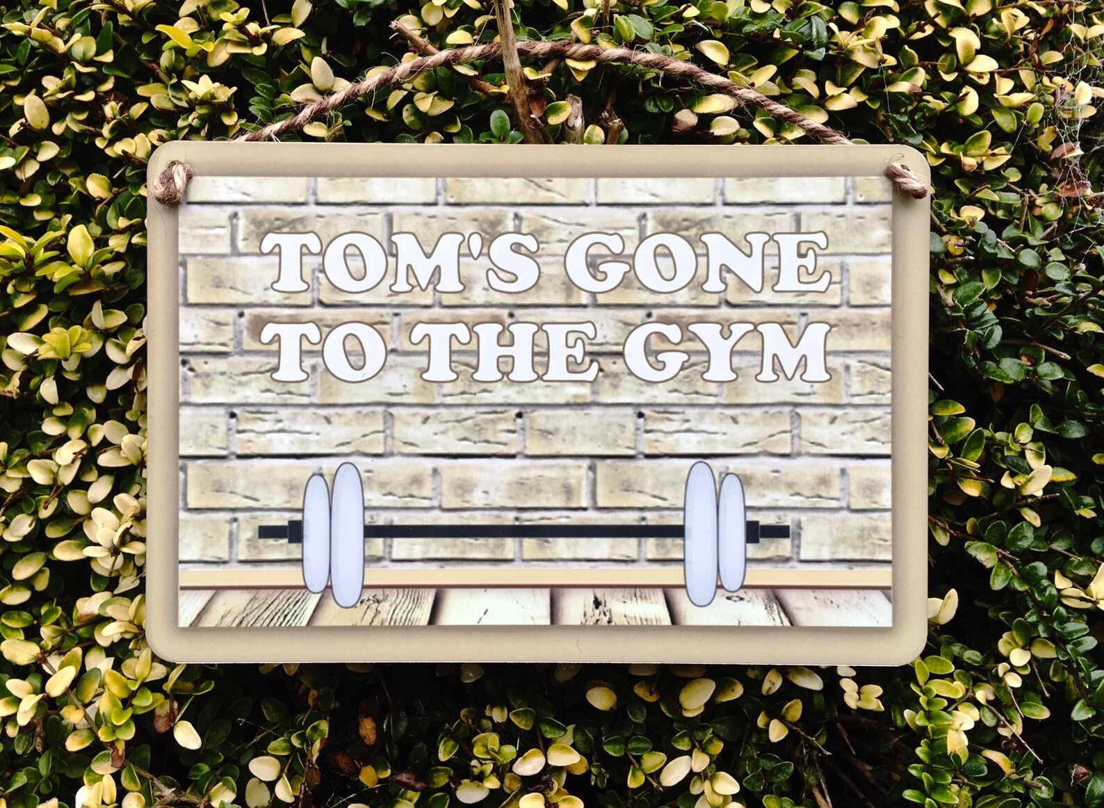 Gone to the Gym Sign: Personalised Hanging Custom-made Door Plaque for ...