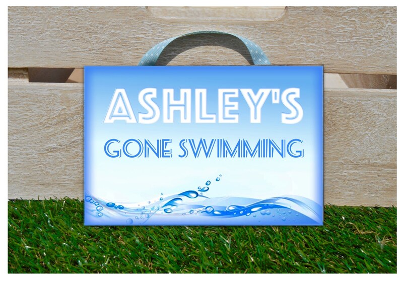 Gone Swimming Sign: Personalised Wave Design Wall or Door | Etsy