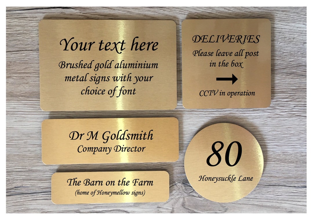 ADD TEXT to GOLD Personalised Custom Made Signs in Small to Large Sizes ...