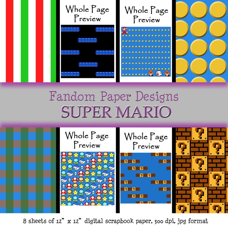 Super Mario - Digital Scrapbook Paper - Eight Sheets - Etsy