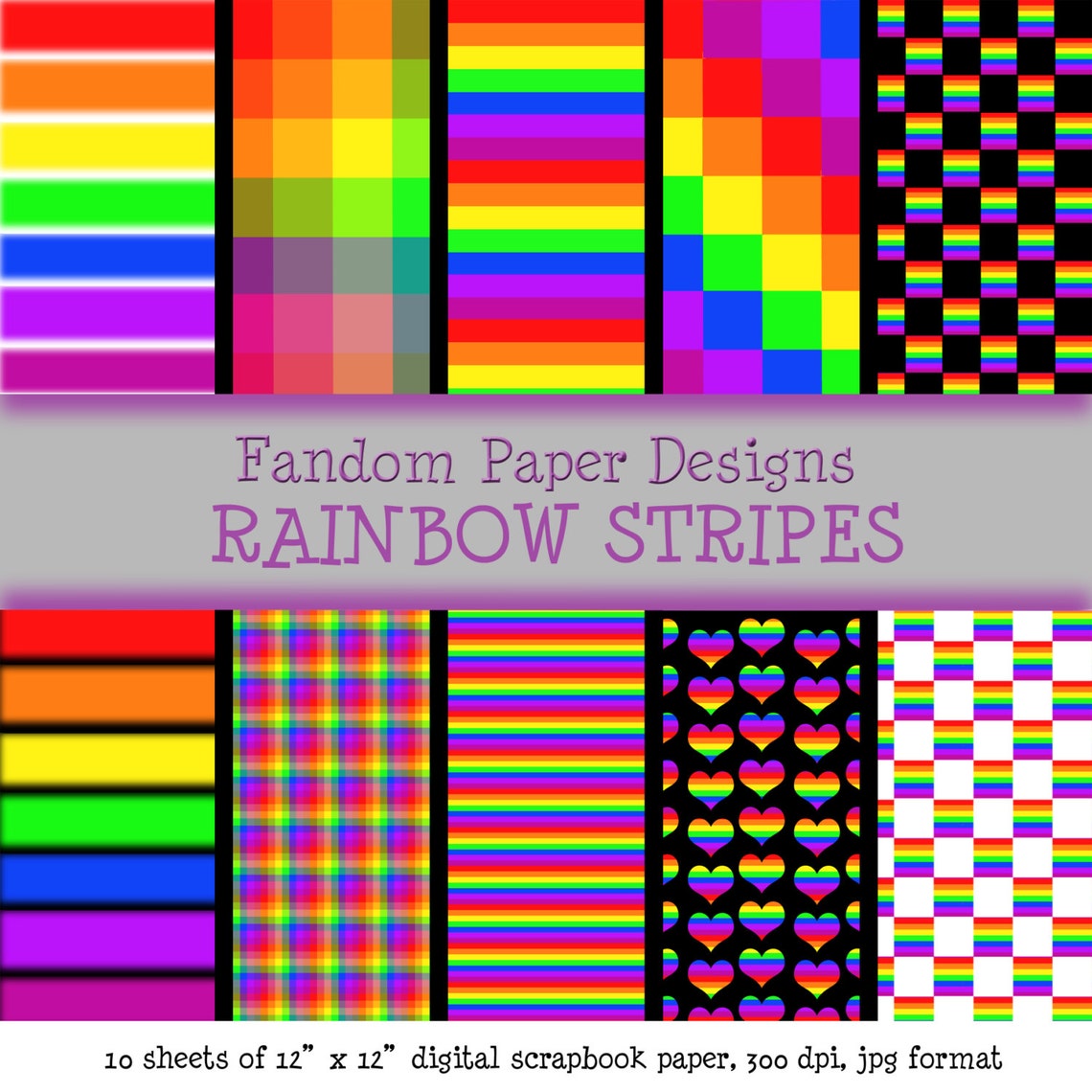 Rainbow Stripes - Digital Scrapbook Paper - Ten Sheets - Etsy