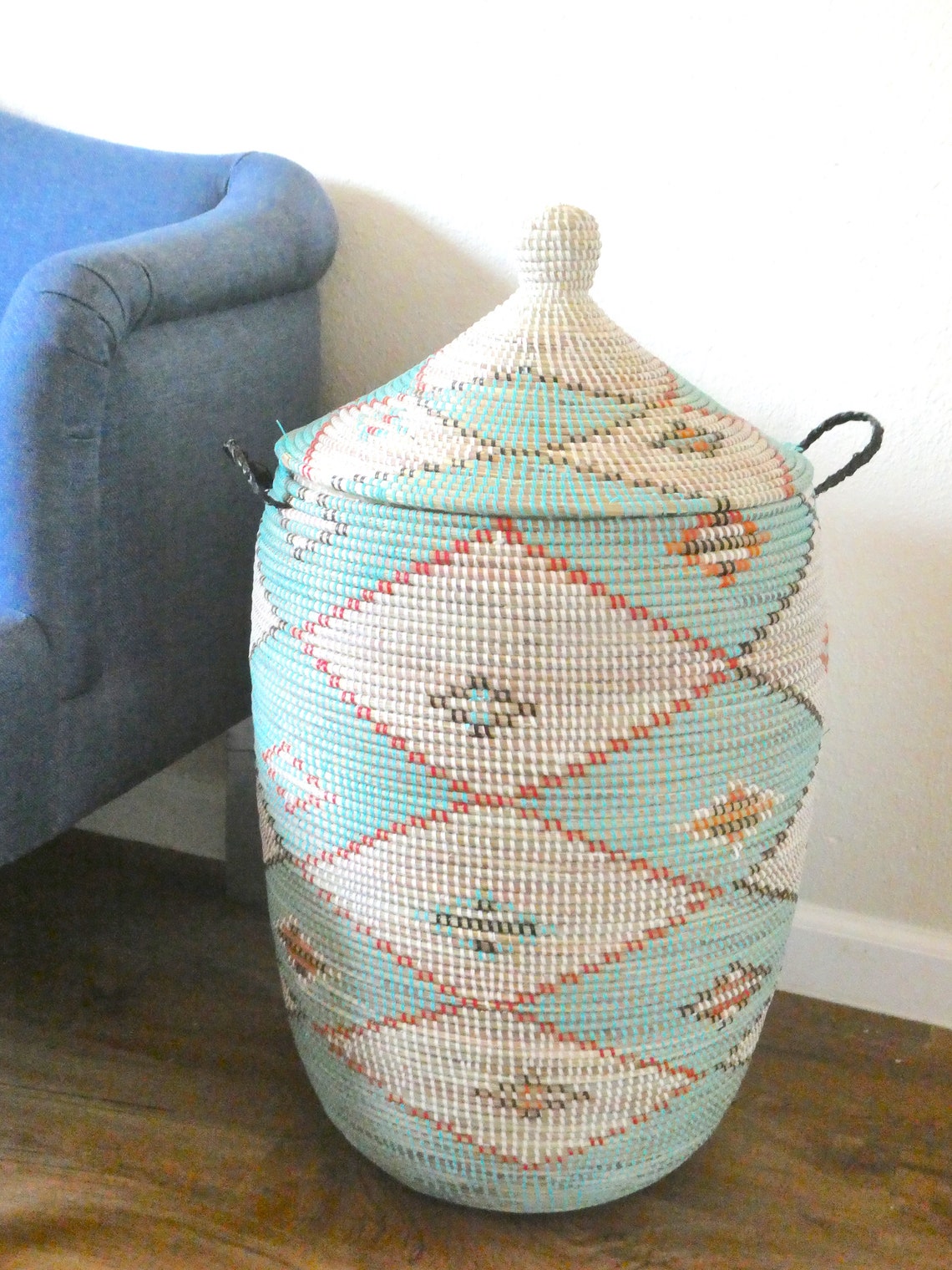 Turquoise and White Eclectic African Laundry Basket - Etsy