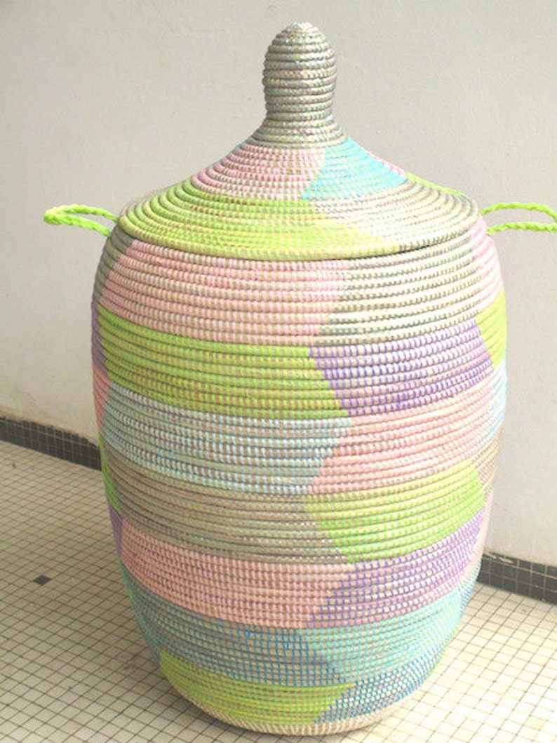 Neon Green and Pastell Tones, Chevron Basket, Laundry, Storage Baskets ...