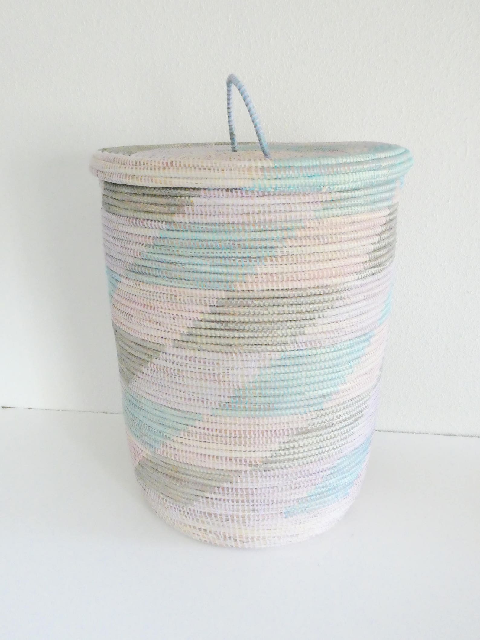 Pastel Colours Handwoven Laundry Basket With Flat Lidmodern - Etsy